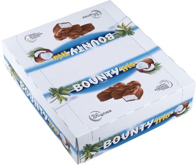 Шоколадный батончик Bounty Trio с нежной мякотью кокоса, 6х24х82,5г 273 ...